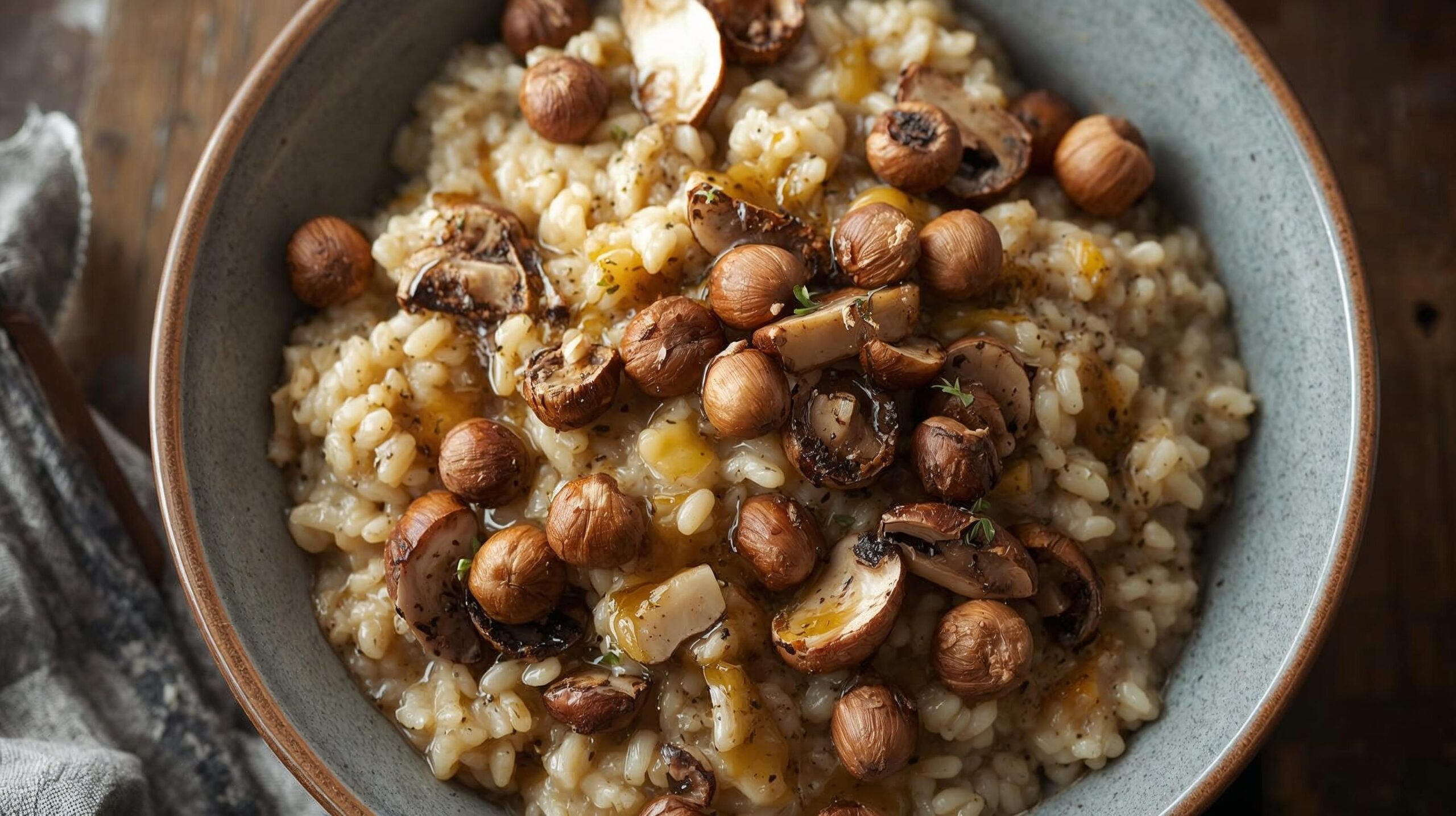 Risotto d’automne aux champignons, noisettes torréfiées et huile de ...
